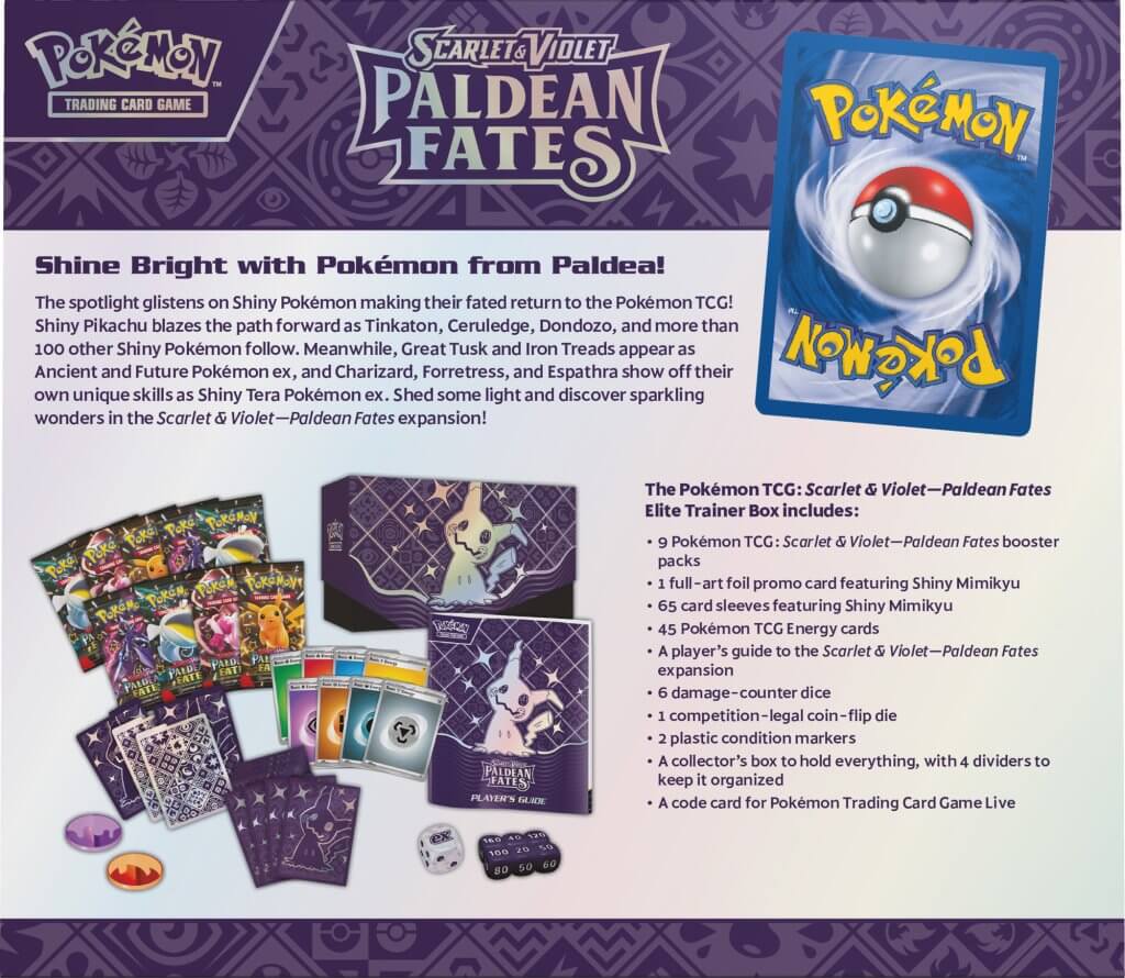 Pokemon TCG Scarlet & Violet 4.5 Paldean Fates Elite Trainer Box ...